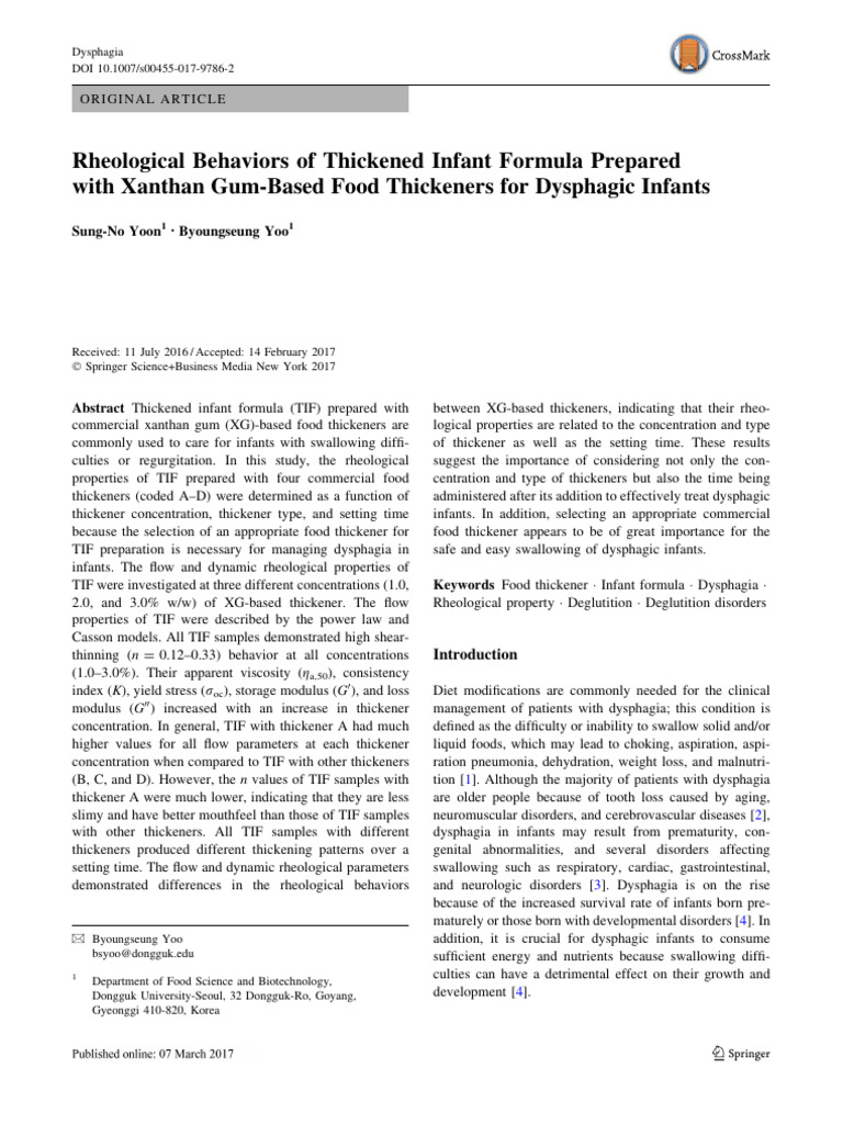 Rheological Behaviors of Thickened Infant Formula Prepared With Xanthan ...