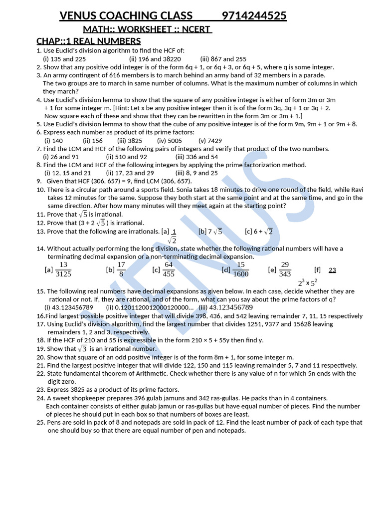 STD 10 Math Ncert | PDF