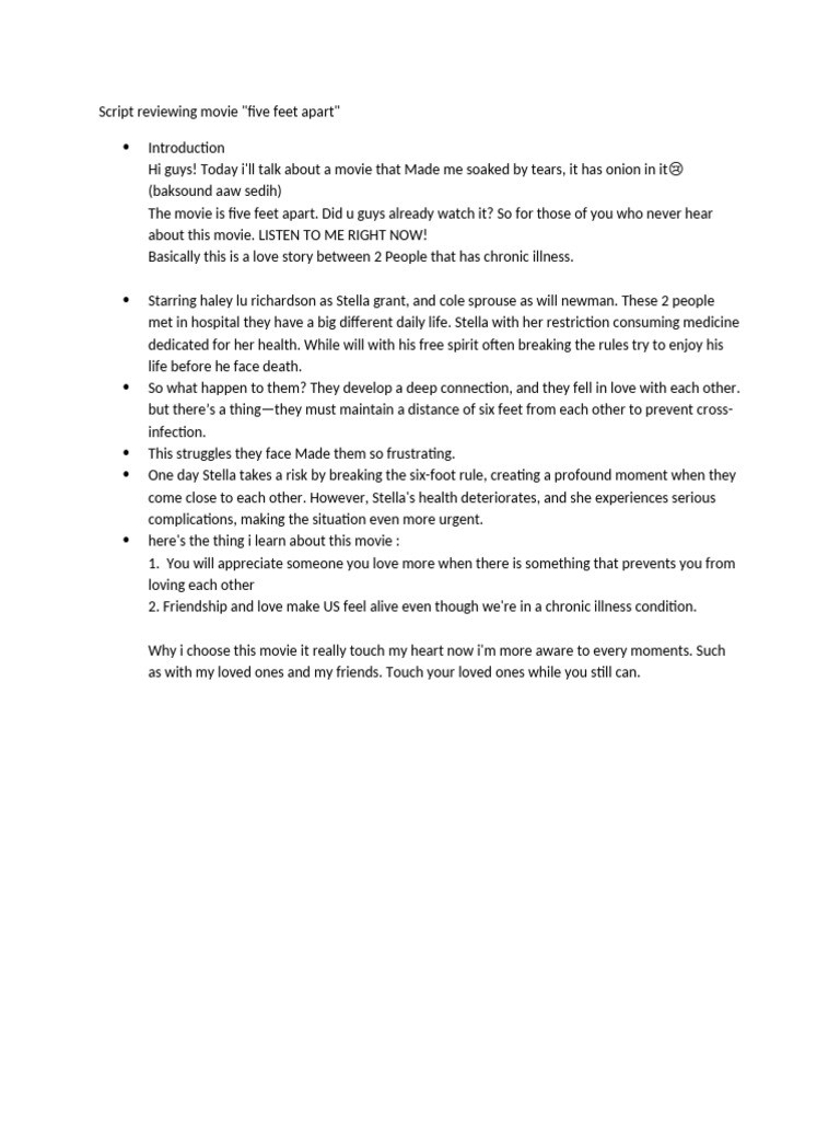 Script Review Five Feet Apart | PDF