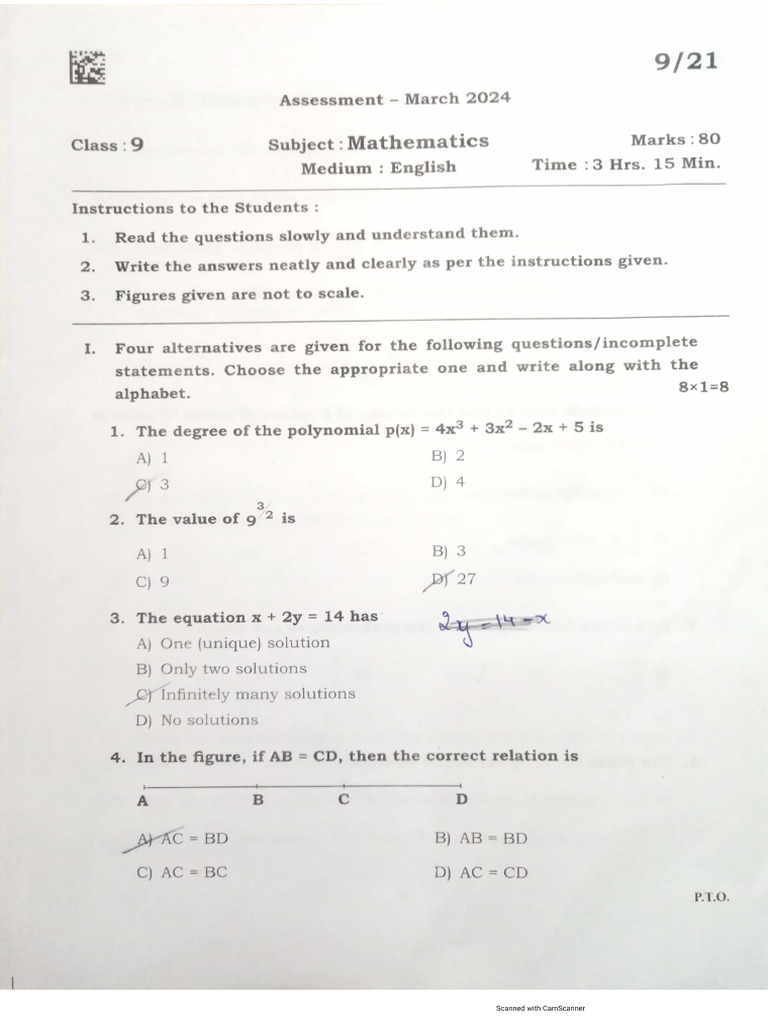 Mathematics 9th SA-02paper | PDF