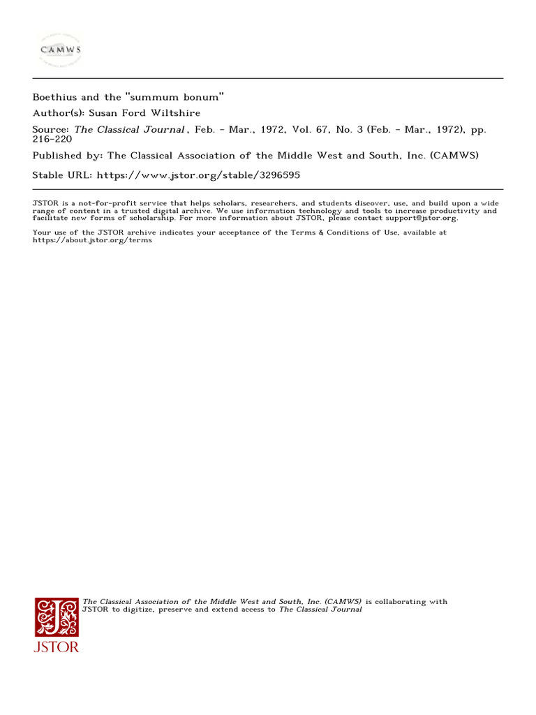 Boethius and The - Summum Bonum | PDF