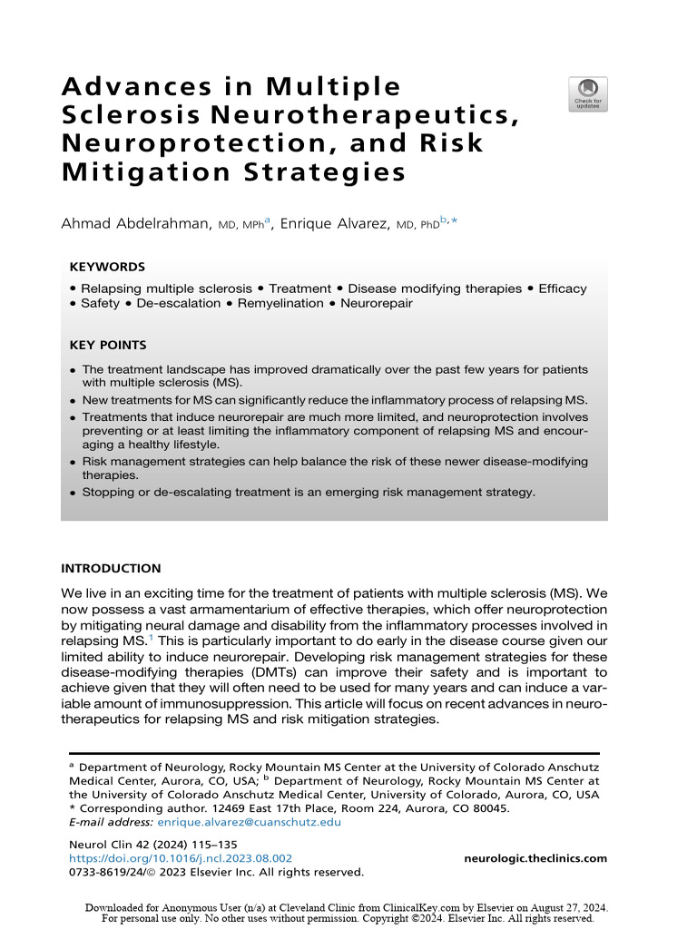 Advances in Multiple Sclerosis Neurotherapeutics, Neuroprotection, and Risk Mitigation ...