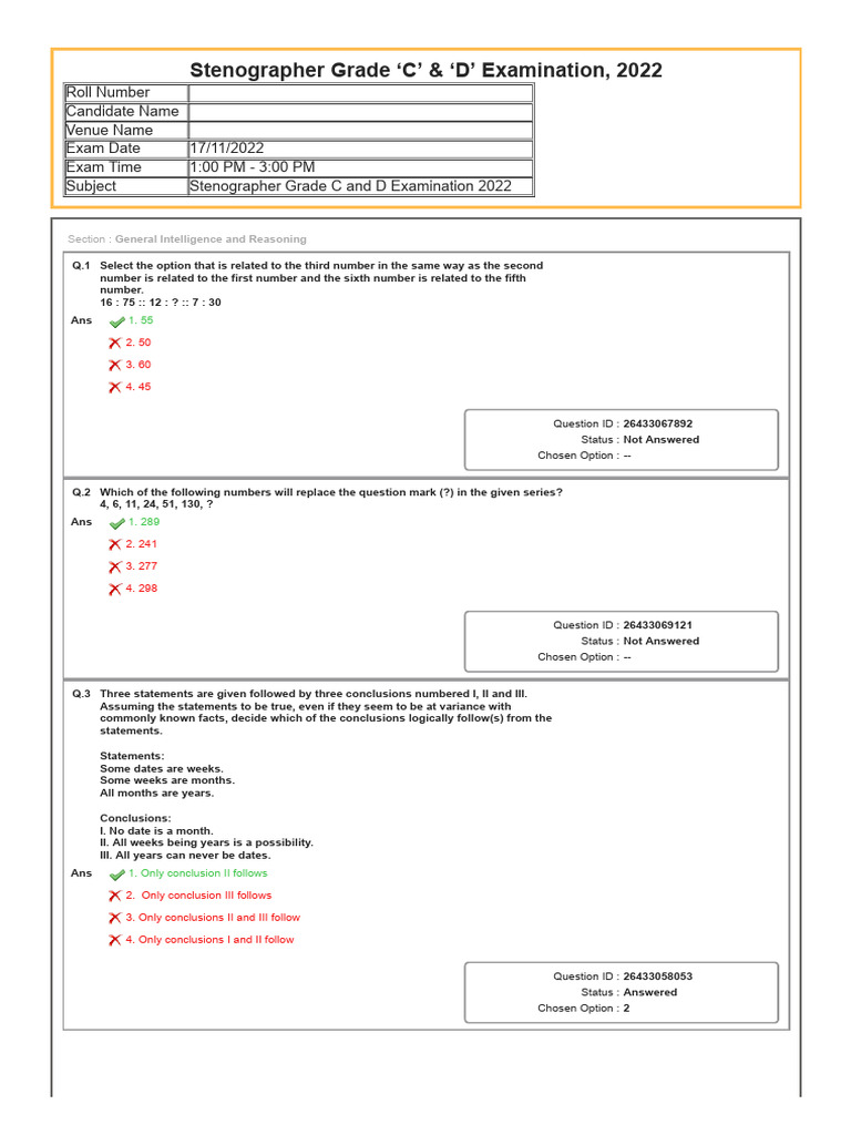 SSC Stenographer Question Paper 18 November 2022 2nd Shift in English | PDF