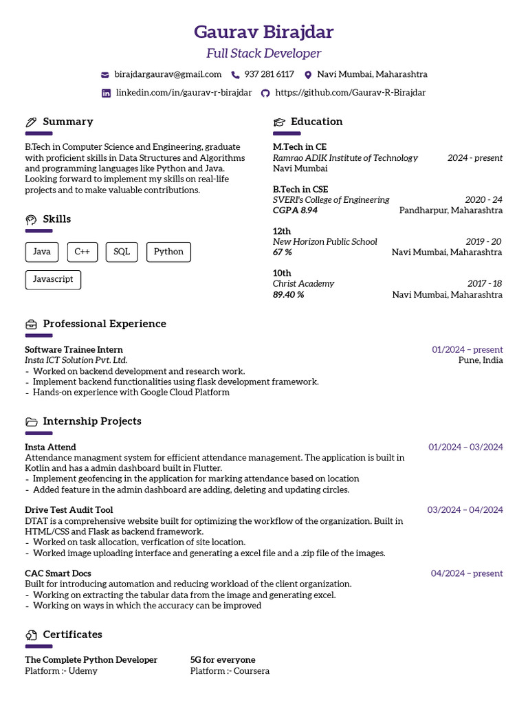 Gaurav Birajdar Resume | PDF