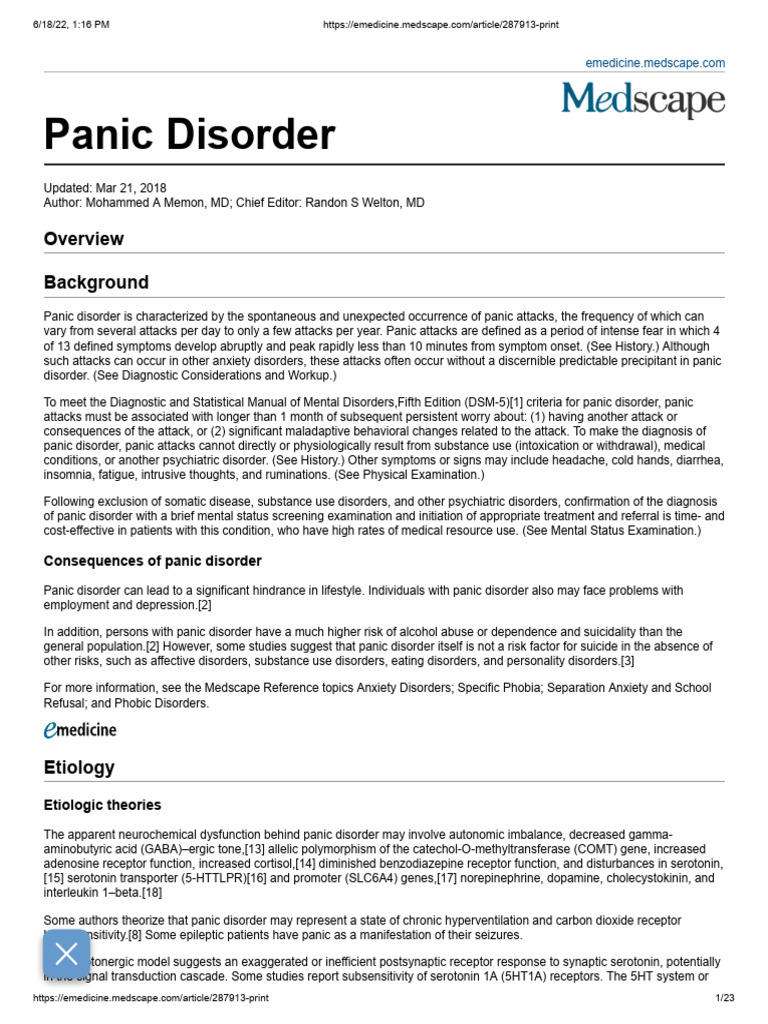 Panic Disorder Medscape | PDF