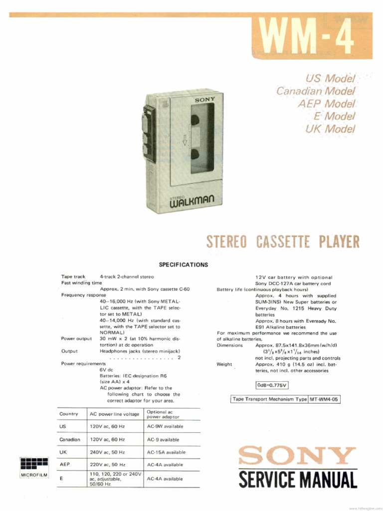 Hfe Sony Wm-4 Service en | PDF