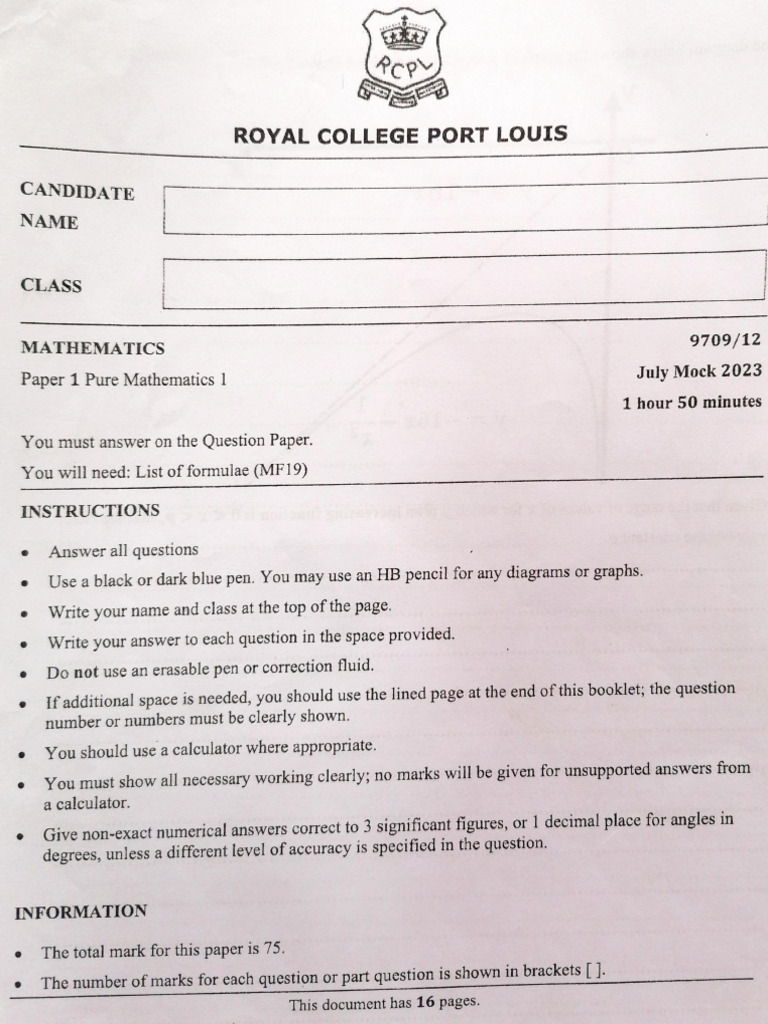 MOCK Maths P1 2023 | PDF