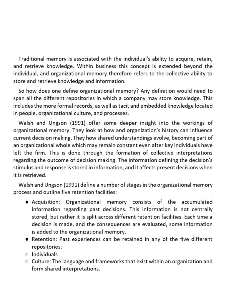 Organizational Memory and Knowledge Repositories | PDF
