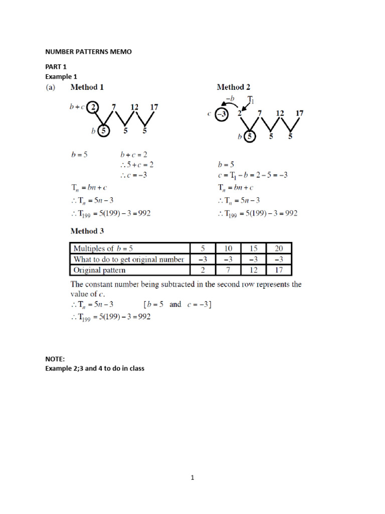 Number Patterns Memo-1 | PDF