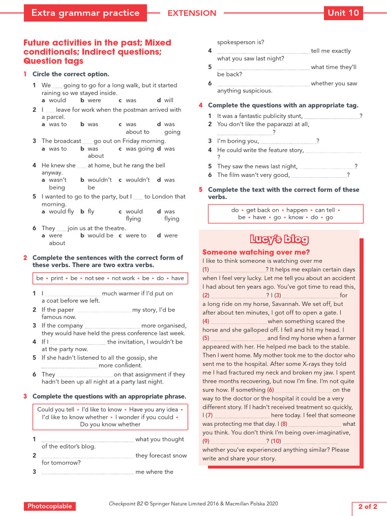 Checkpoint B2 - TRC - Extra Grammar Practice - Extension - U10 | PDF