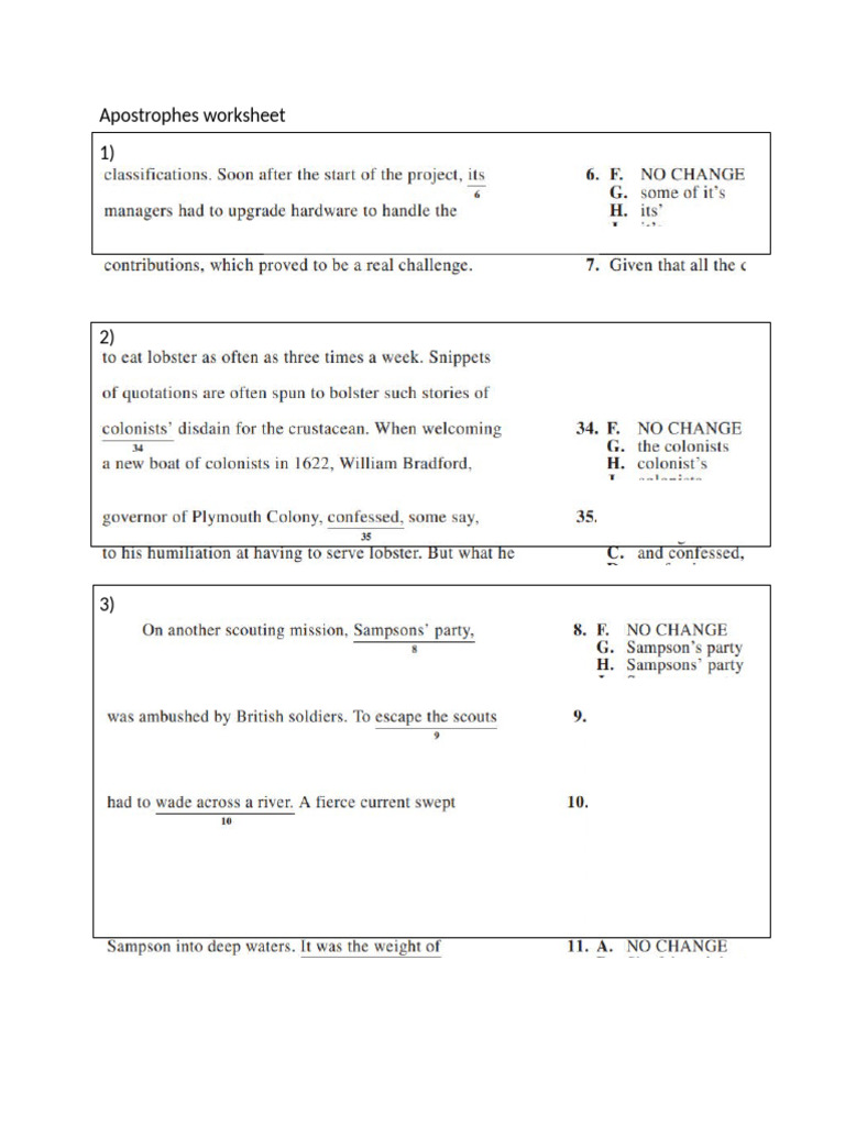 Apostrophes Worksheet | PDF
