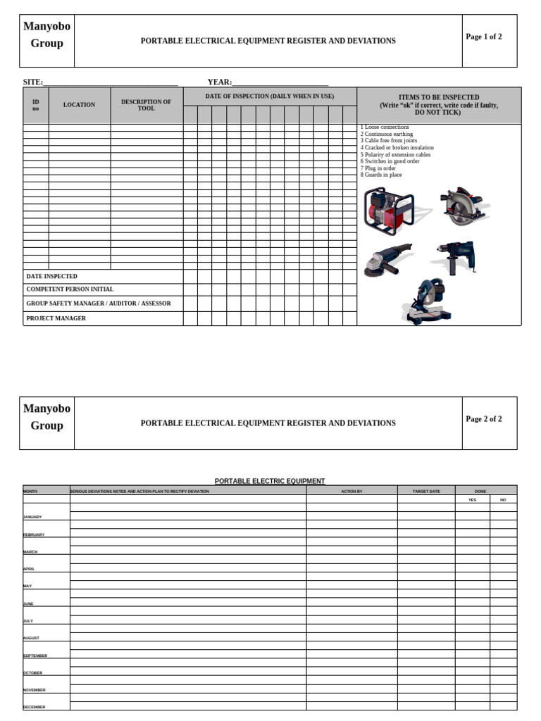 Portable Electrical Equipment Register | PDF | Electrical Engineering ...