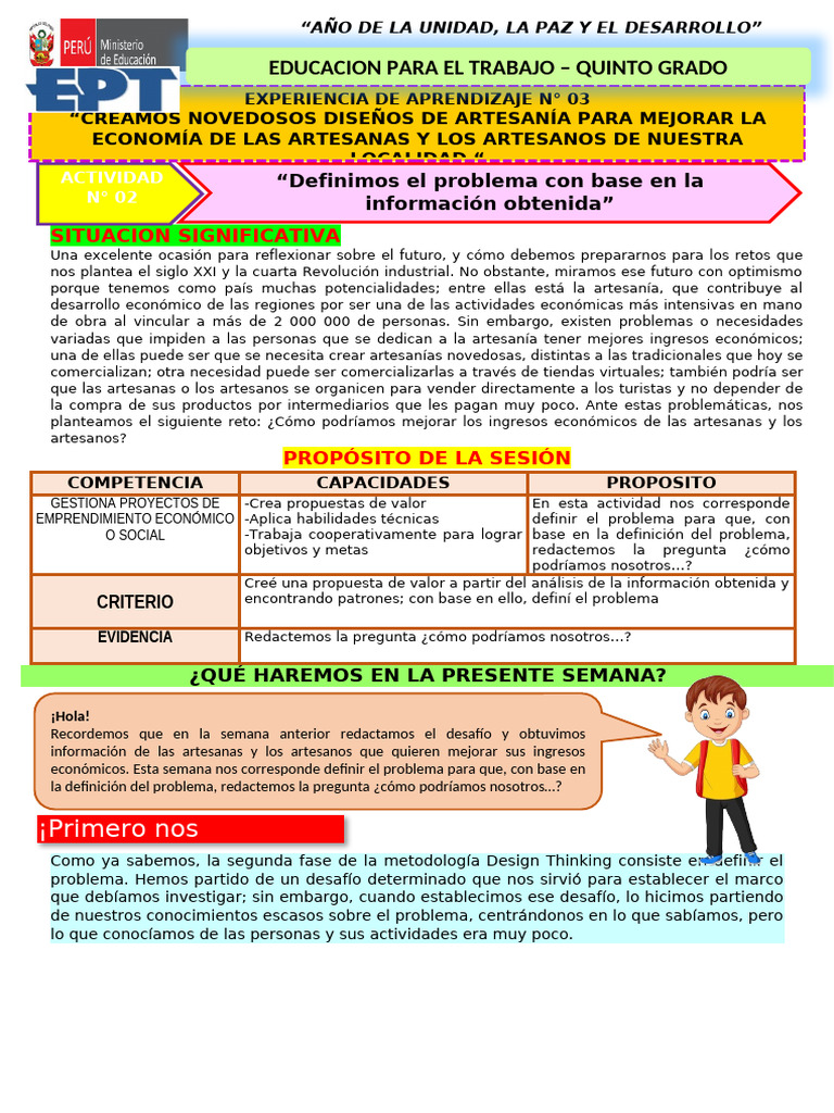 Experiencia de Aprendizaje #03 - Actividad #02 - 5to Grado - Ept | PDF
