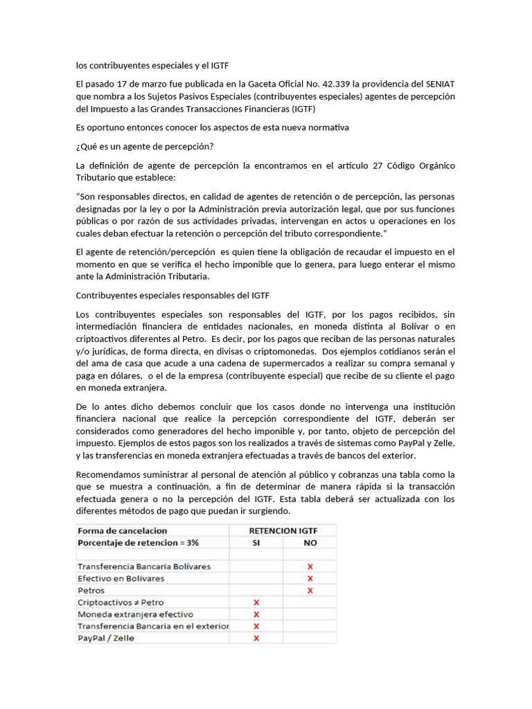 Contribuyentes Especiales y el IGTF | PDF | Impuestos | Moneda