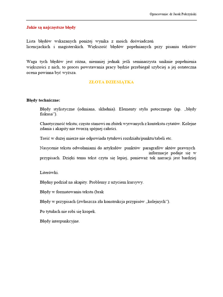 Jakie Sa Najczestsze Bledy | PDF