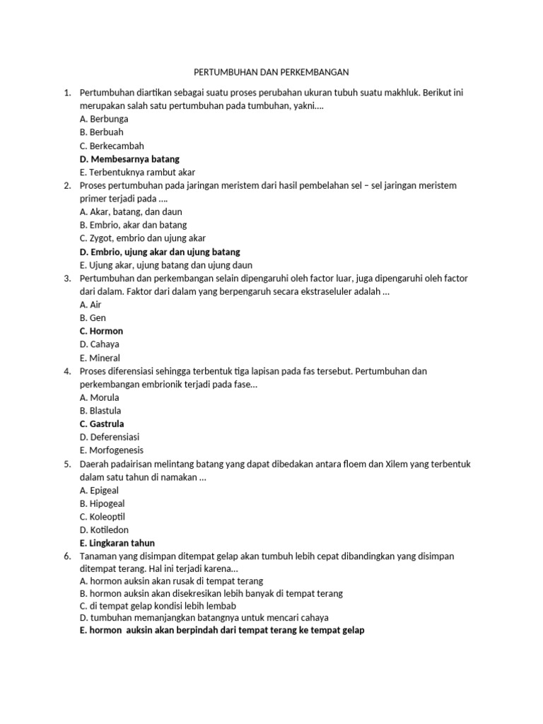 Latihan PERTUMBUHAN DAN PERKEMBANGAN | PDF