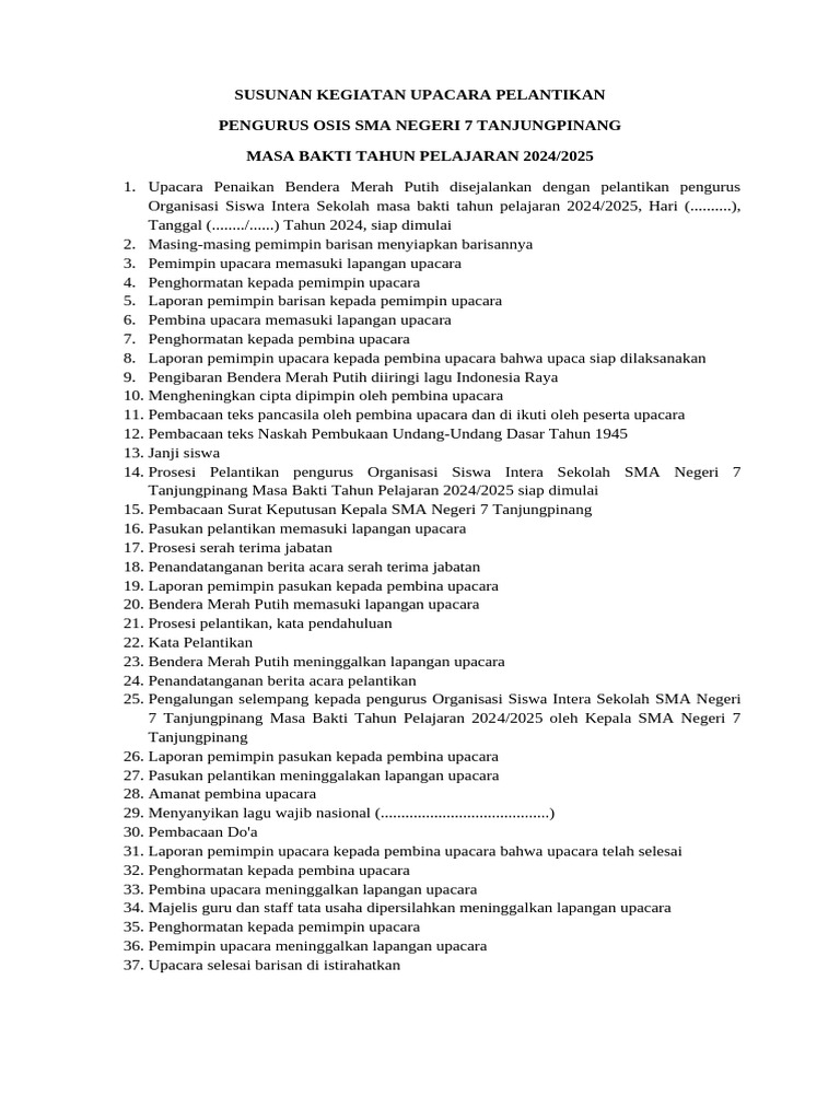 Teks Protokol Upacara Pelantikan Ekskul 1 | PDF