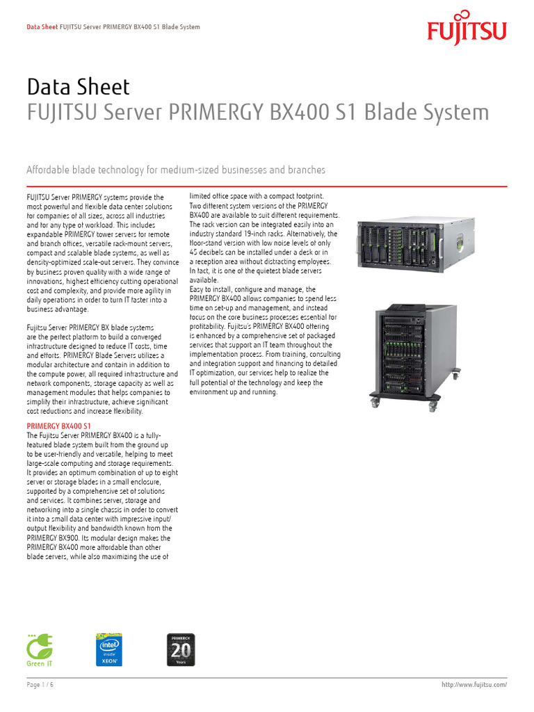 FUJITSU Server PRIMERGY BX400 S1 Blade System: Data Sheet | PDF