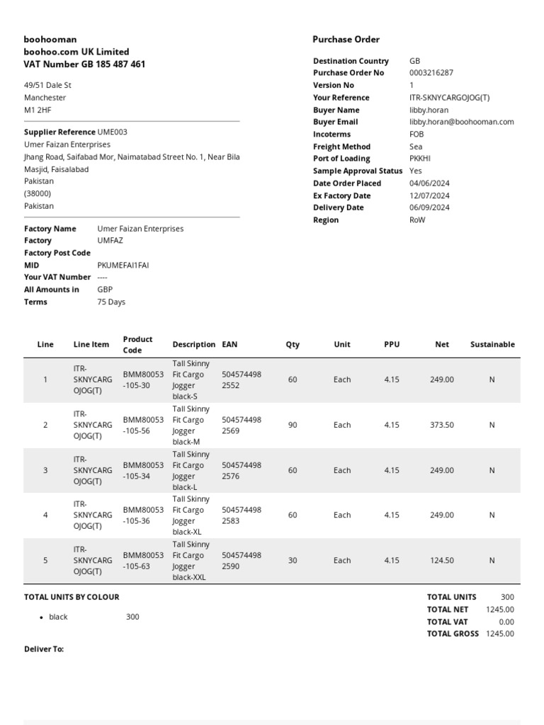 Boohooman VAT Number GB 185 487 461 Purchase Order | PDF