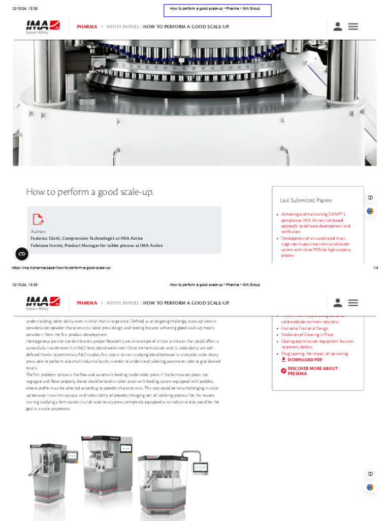 How To Perform A Good Scale-Up - Pharma - IMA Group Paper | PDF