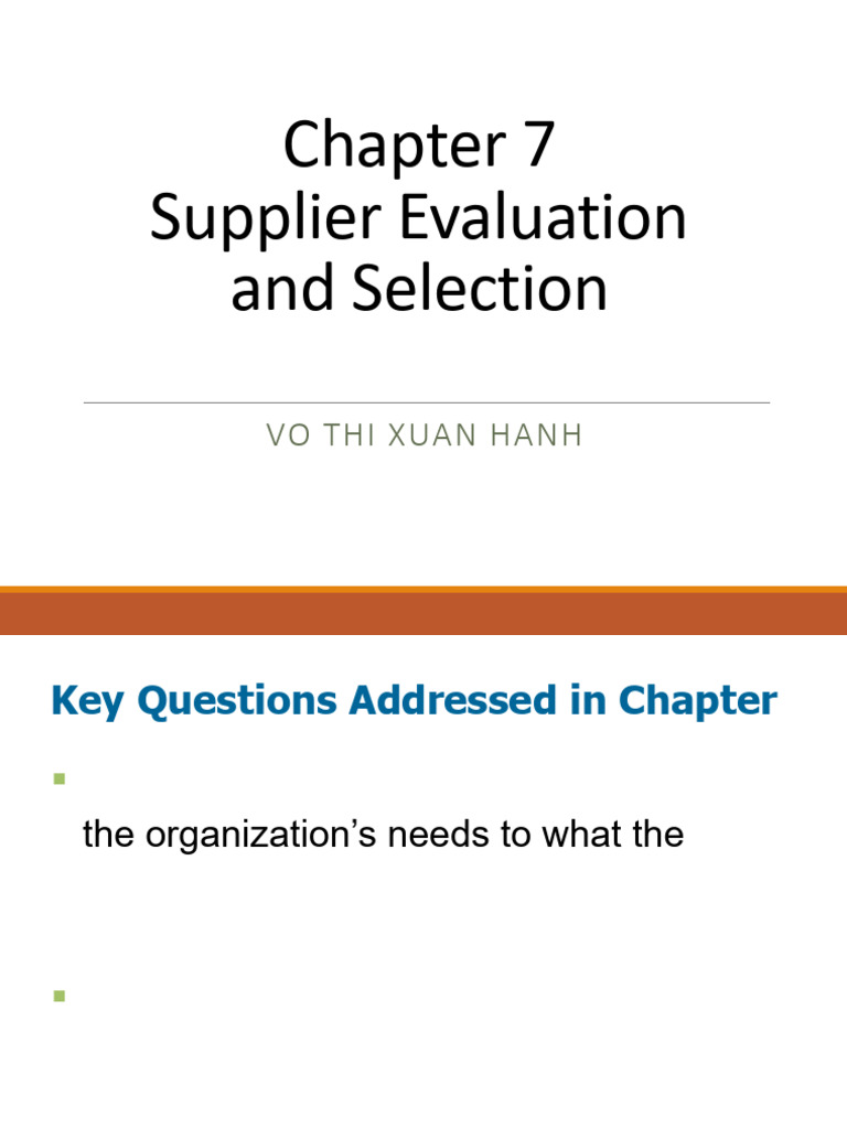 Topic 3.1 Chapter 7 Supplier Evaluation and Selection | PDF