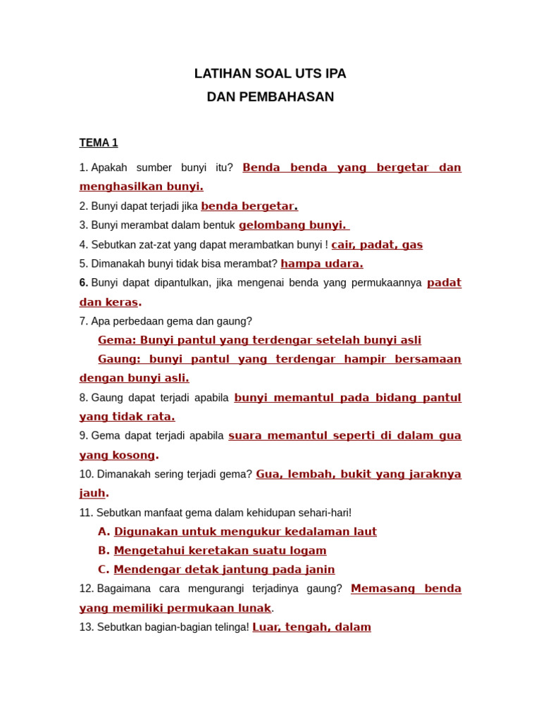 Latihan Soal Uts Ipa | PDF