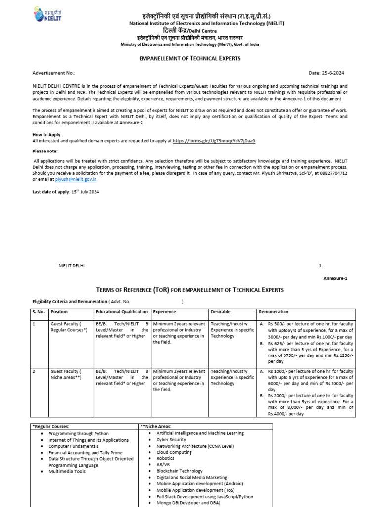 Website Advertisement Notice For Empanelment of Guest Faculty | PDF