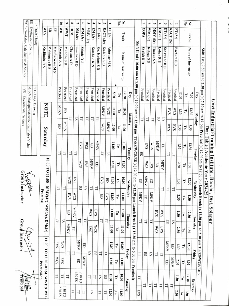 ITI Time Table 2024-25 | PDF