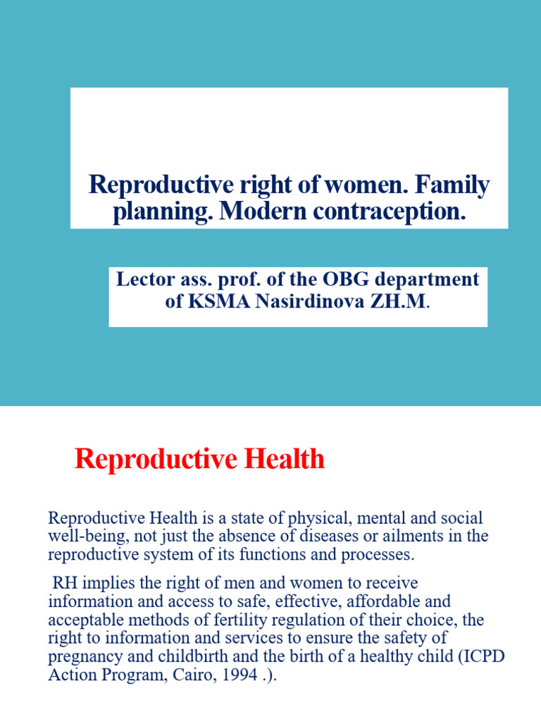 Protection of Reproductive Right of Women. Family Planning. Modern ...