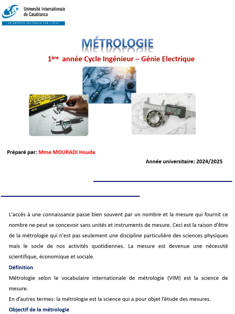 Cours MÃ©trologie GE - Partie 1 | PDF
