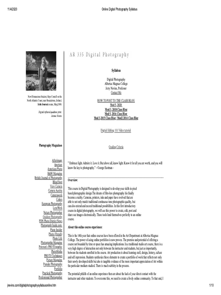 Online Digital Photography Syllabus Spring '21 | PDF
