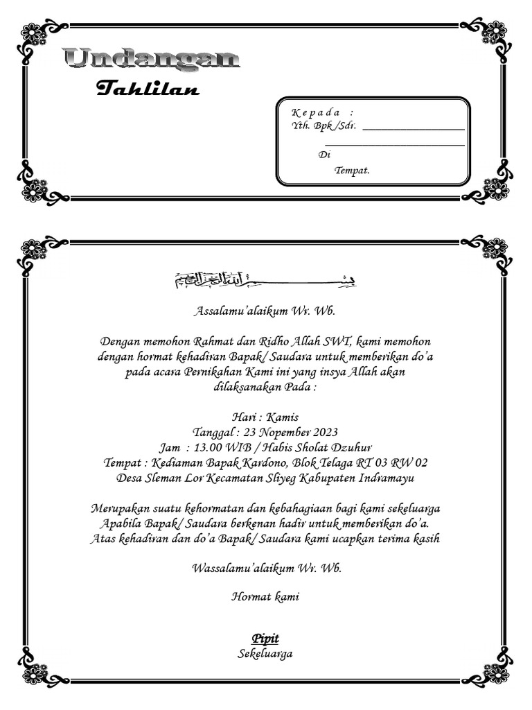 Desain Undangan Tahlilan Versi 6 | PDF