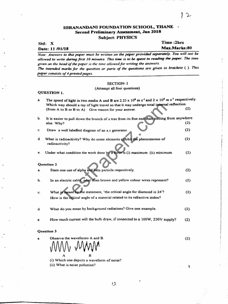 Hiranandani Foundation Physics Preboard | PDF