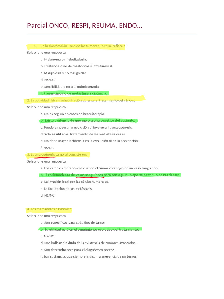 Parcial ONCO, RESPI, ENDO, REUMA | PDF | Artritis Reumatoide | Cáncer