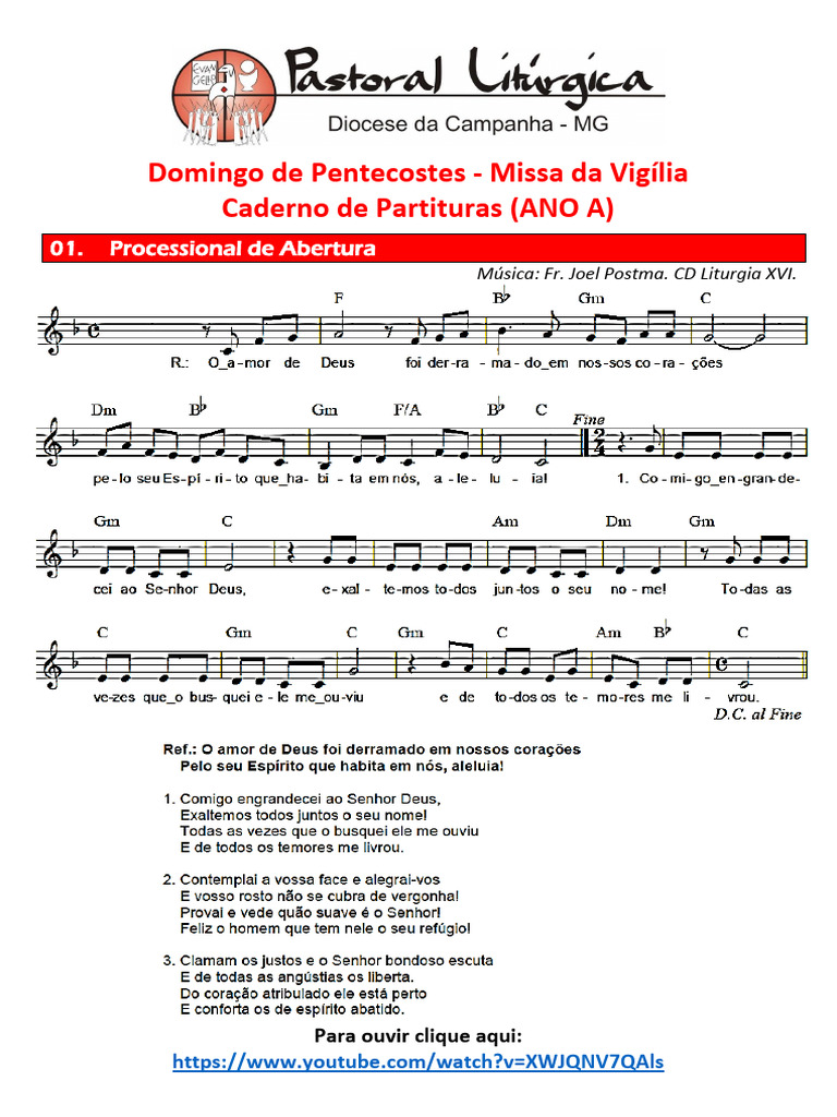 Partituras Pscoa Pentecostes - Viglia Ano A 30-05-2020 | PDF