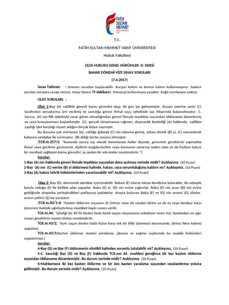 Genel I 2017 Bahar Vize Sinavi2019-08-26 | PDF