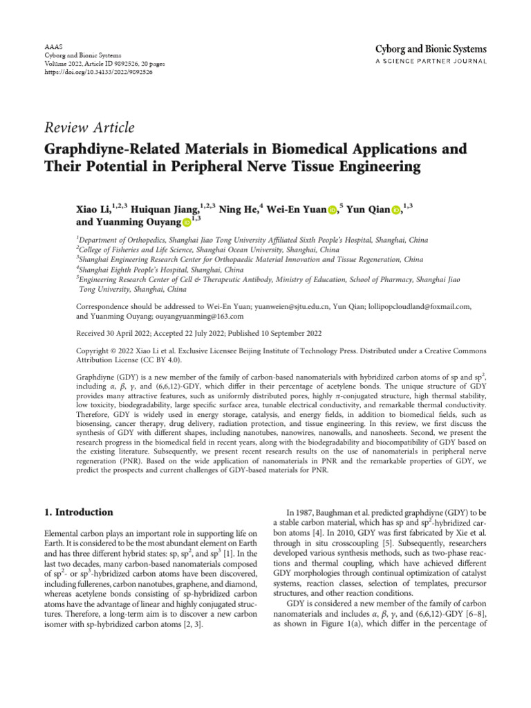 Graphdiyne-Related Materials in Biomedical Applications and Their ...