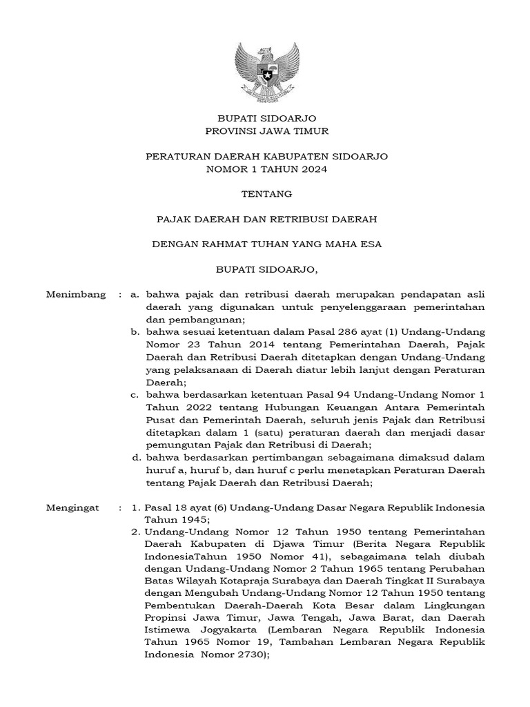 Peraturan Daerah Nomor 1 Tahun 2024 | PDF