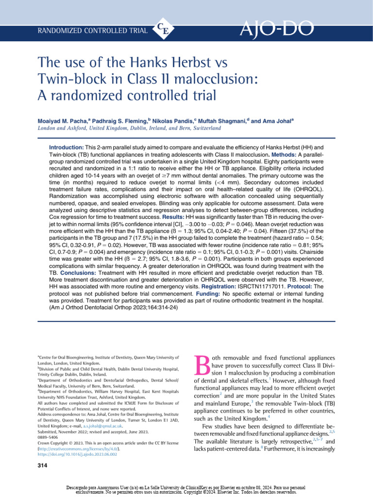 The Use of The Hanks Herbst Vs Twin-Block in Class II Malocclusion: A ...
