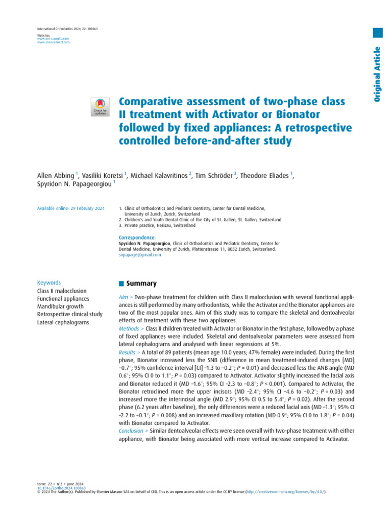 Comparative Assessment of Two-Phase Class II Treatment With Activator ...