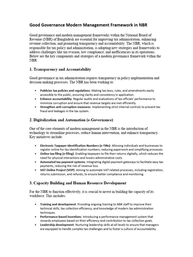 Good Governance Modern Management Framework in NBR | PDF