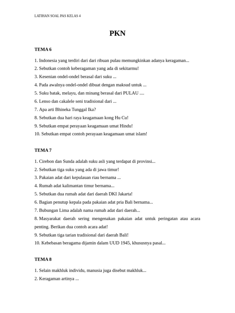 LATIHAN SOAL PAS PKN | PDF