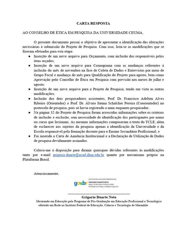 Carta Resposta Assinado | PDF