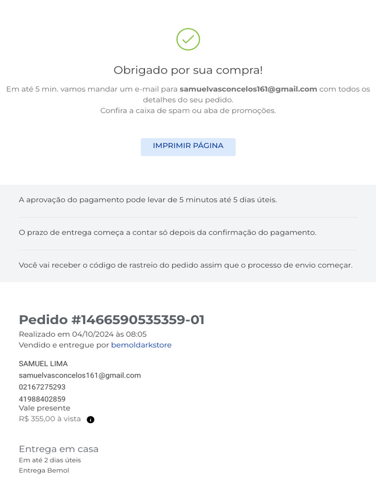 Pedido Confirmado Document | PDF