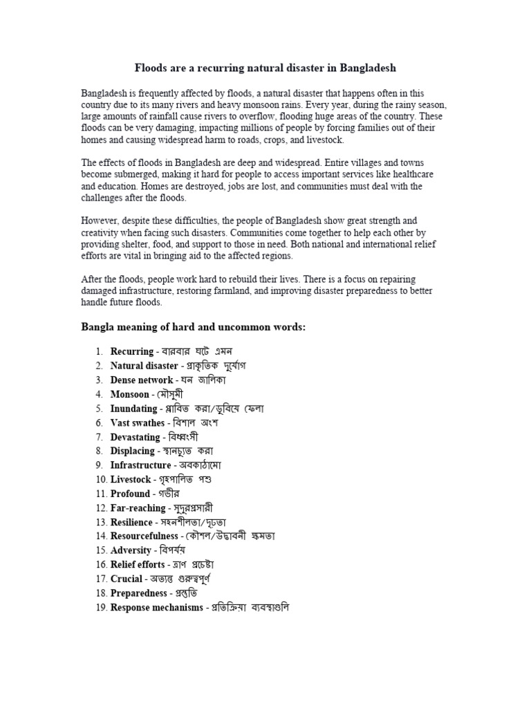 Paragraph Onfloods Are A Recurring Natural Disaster in Bangladesh With ...