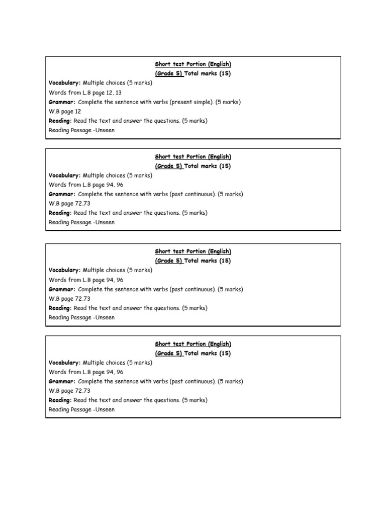 Short Test Portion 5 (English) | PDF