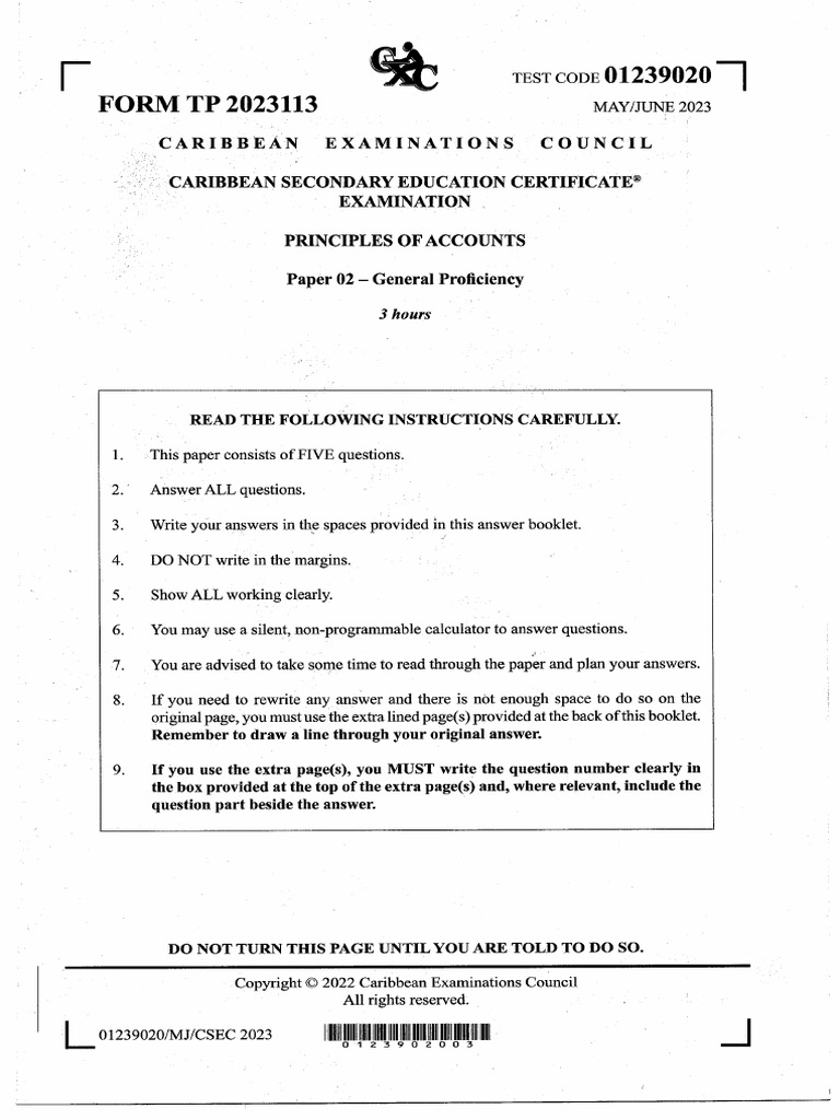 CSEC Principles of Accounts P2 2023 | PDF