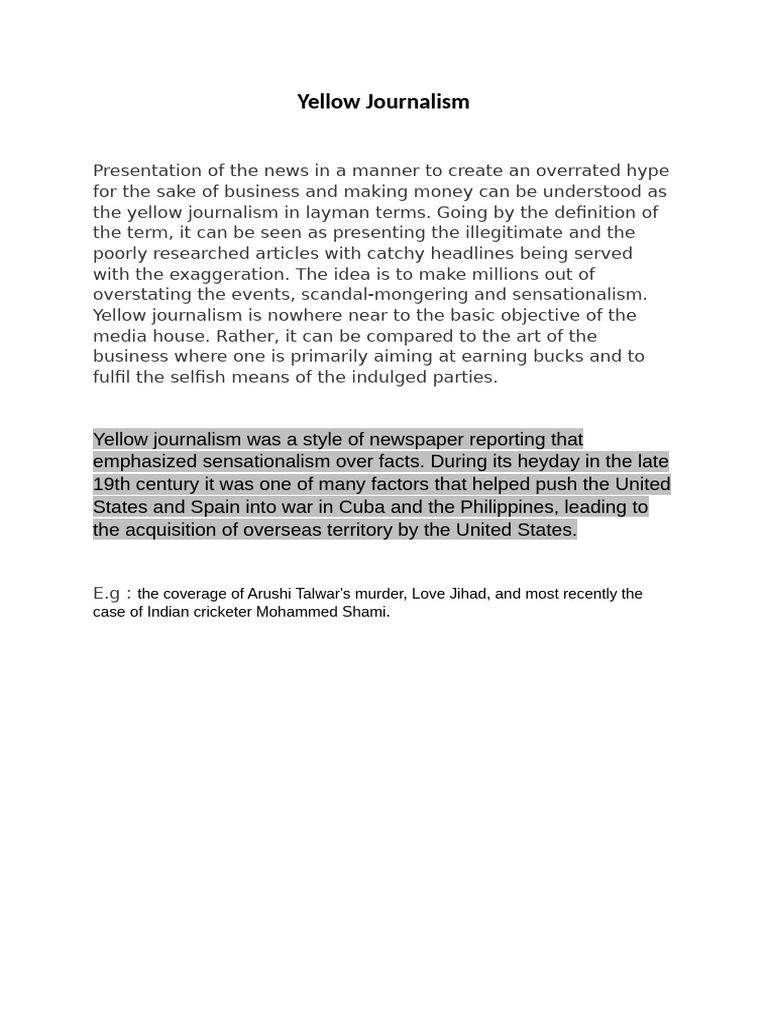 Yellow Journalism Notes 2024 | PDF | Journalism | History