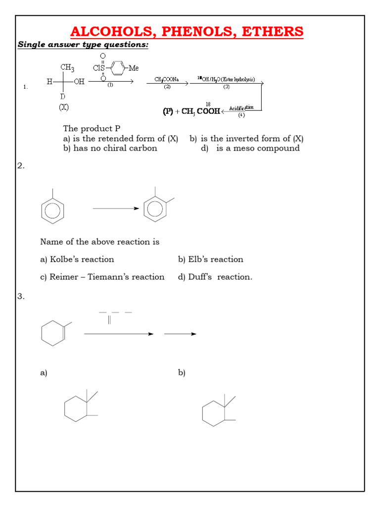 Alcohols Phenols Ethers Integers All | PDF