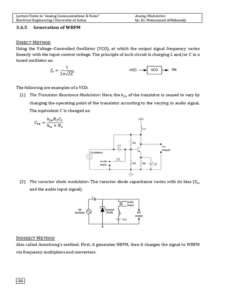 3.6.5 Generation of WBFM: The Transistor Reactance Modulator | PDF